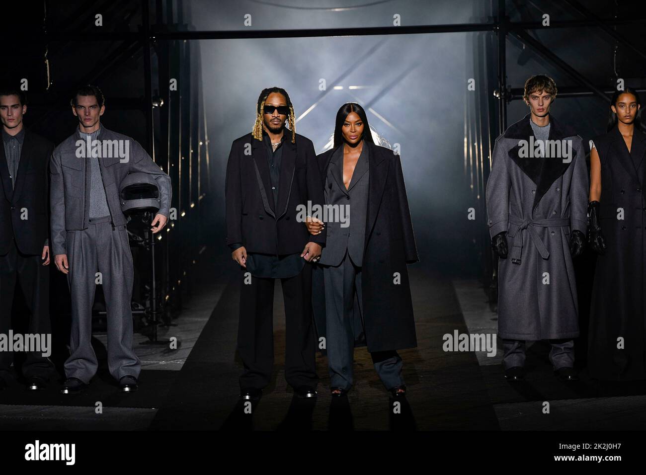 Milan, Italien. 22nd Sep, 2022. Naomi Campbell and Future at BOSS AW22 runway during Milan ...
