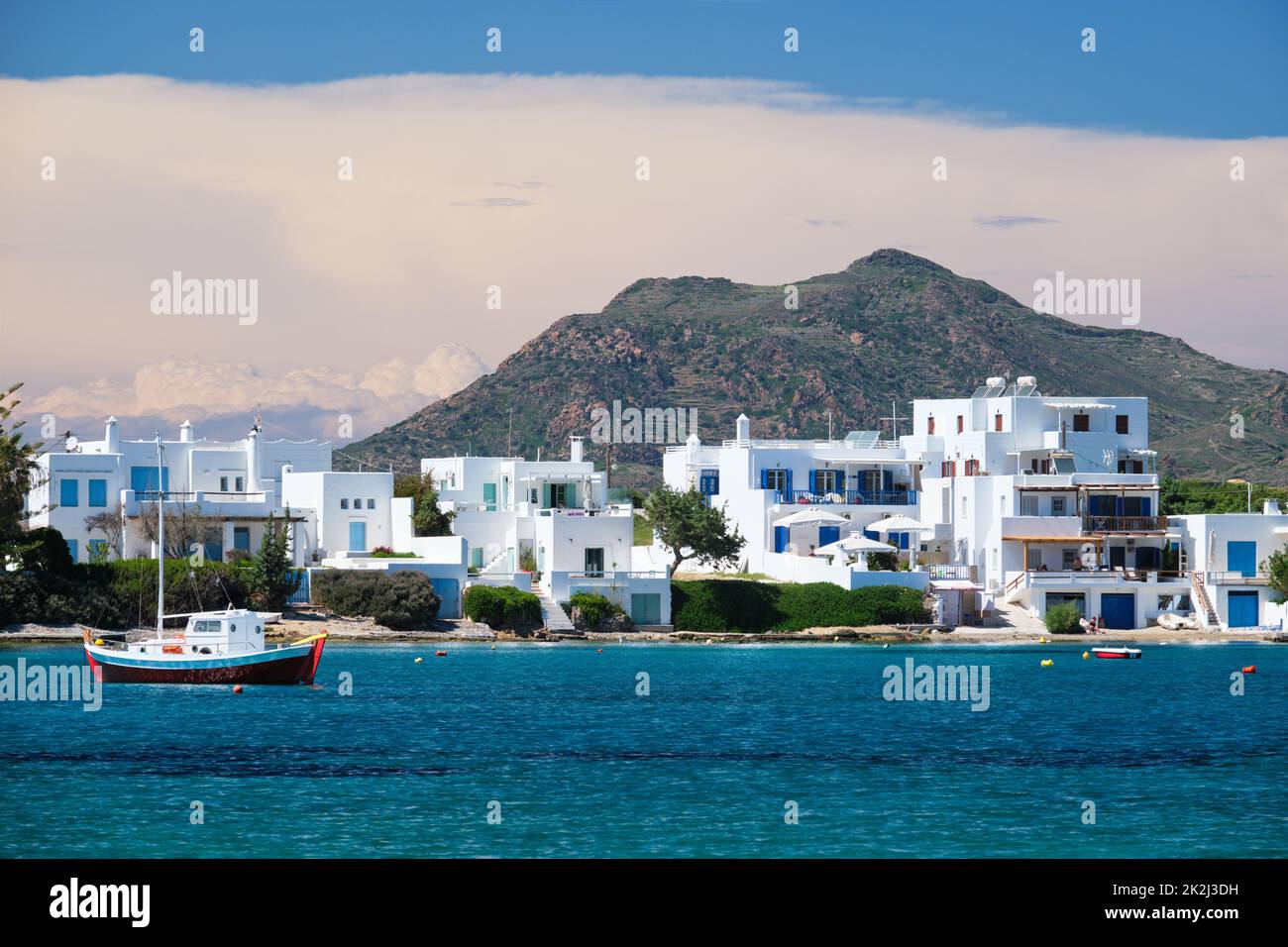 The beach and fishing village of Pollonia in Milos, Greece Stock Photo ...