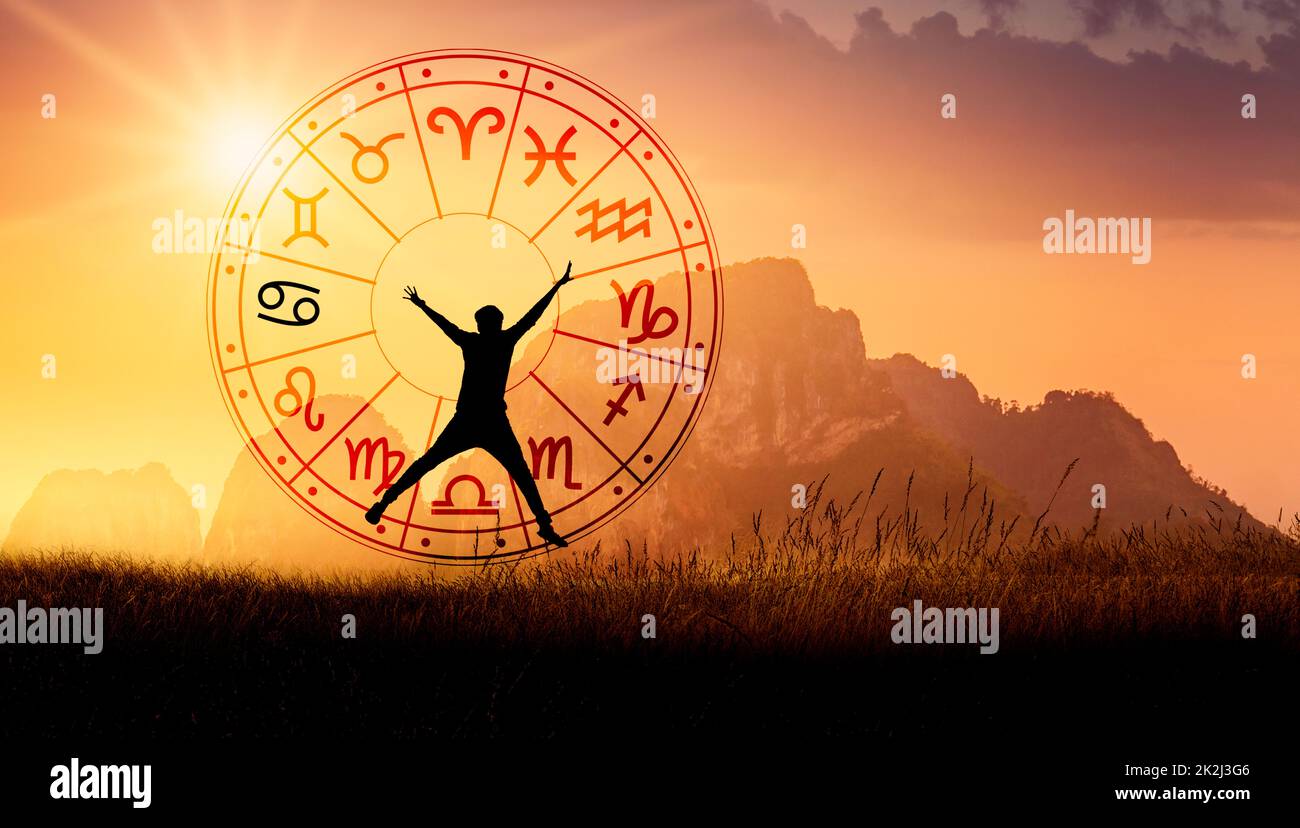 Zodiac signs inside of horoscope circle. Astrology in the sky with many ...