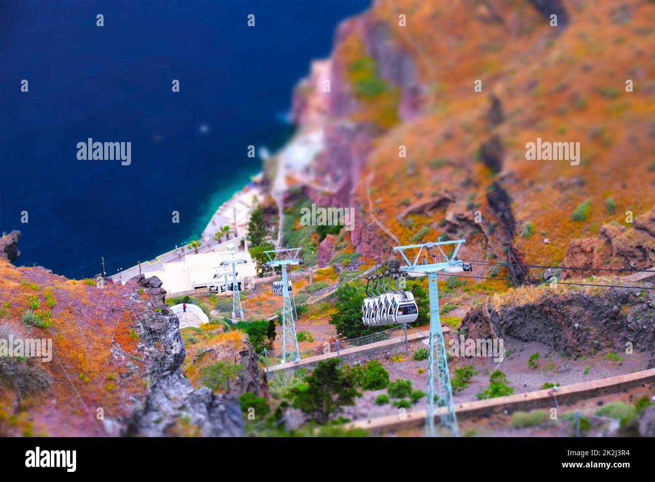Cable car lift in Fira on Santorini island, Greece Stock Photo - Alamy