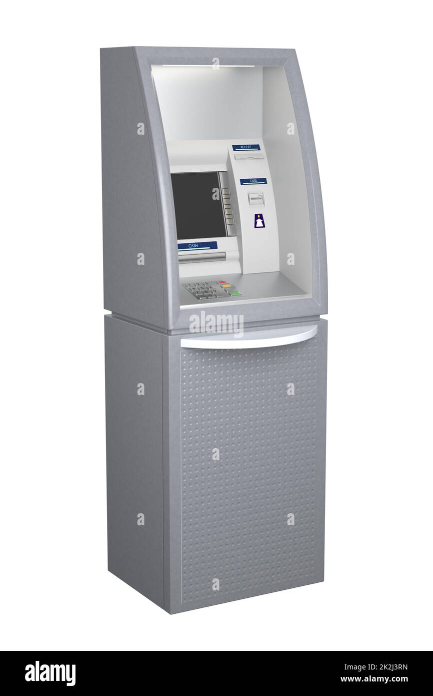 Atm machine isolated on white 3D illustration Stock Photo - Alamy