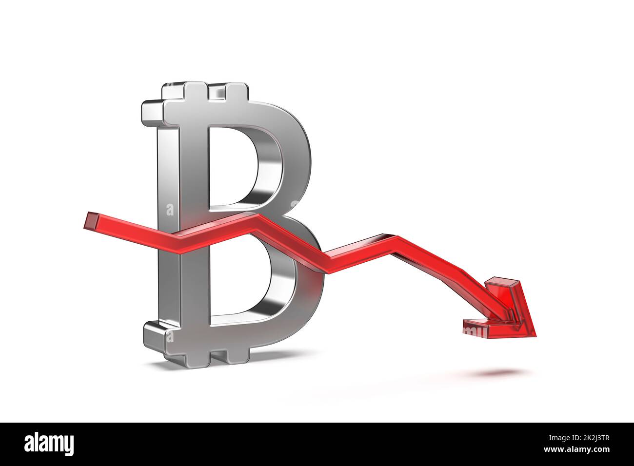 Bitcoin symbol with red arrow pointing down Stock Photo - Alamy