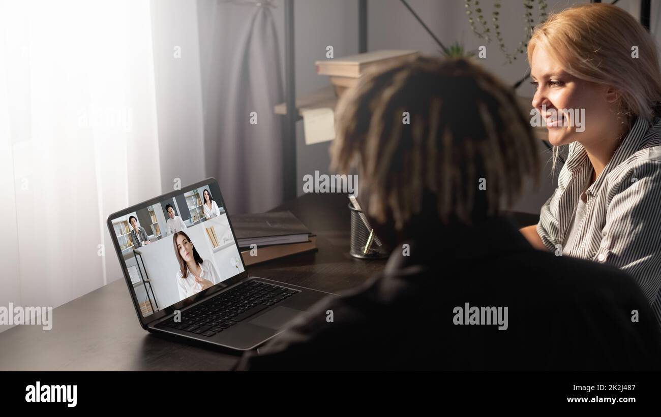 Group video call. Webinar class. Online learning teleconference ...