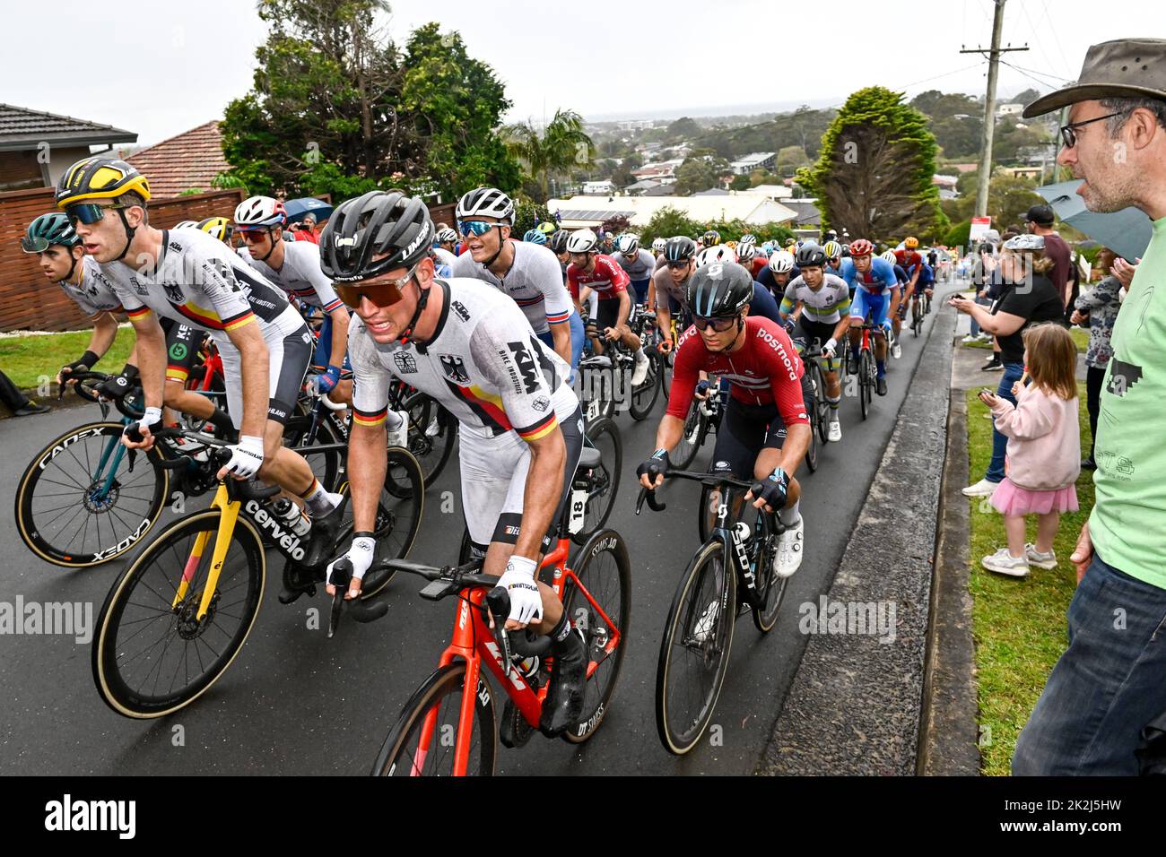 Felix Engelhardt of Germany leads the pack on Mount Pleasant during the ...