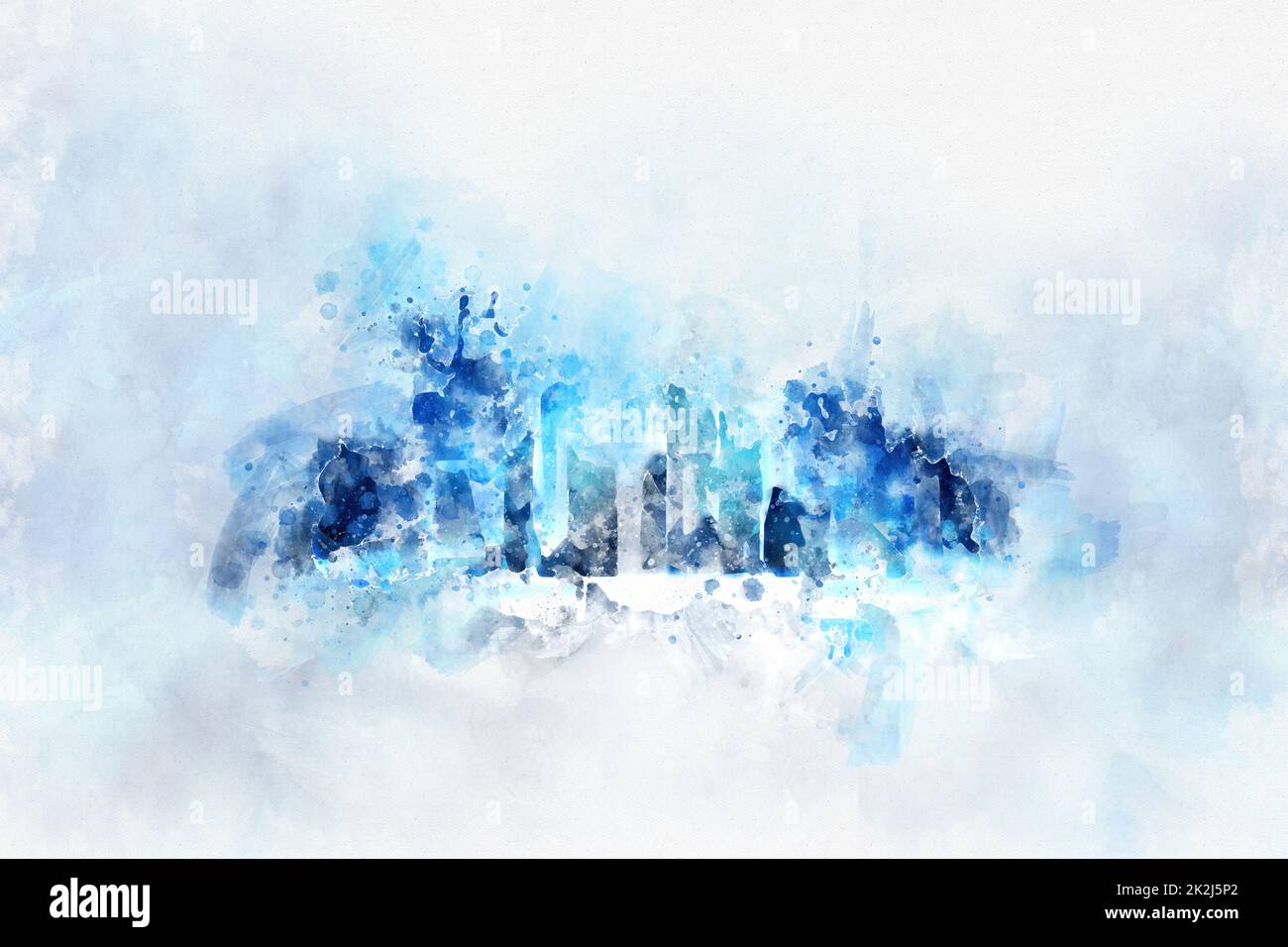 Blue skyscraper futuristic city abstract watercolor texture background ...