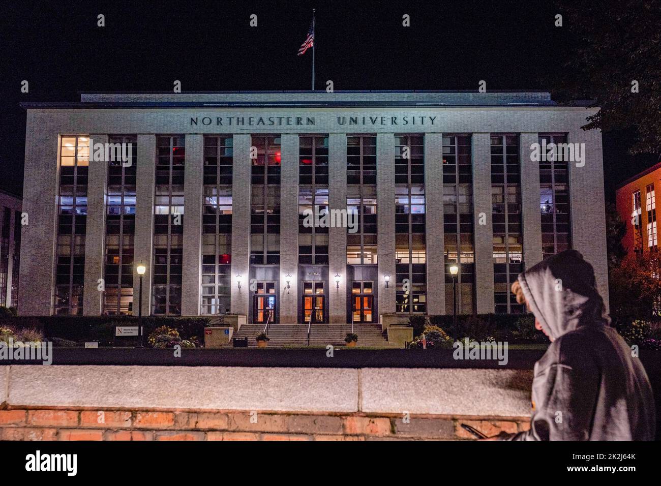 Alarm lights are seen flashing in Ell Hall at Northeastern University ...