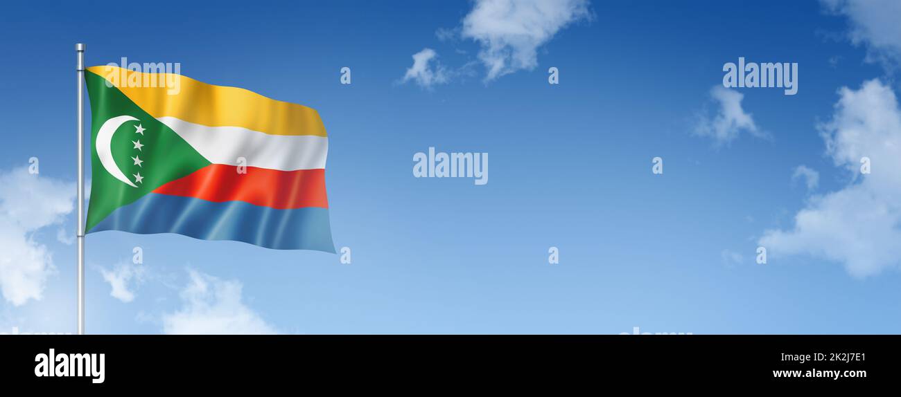 Comorian flag isolated on a blue sky. Horizontal banner Stock Photo - Alamy