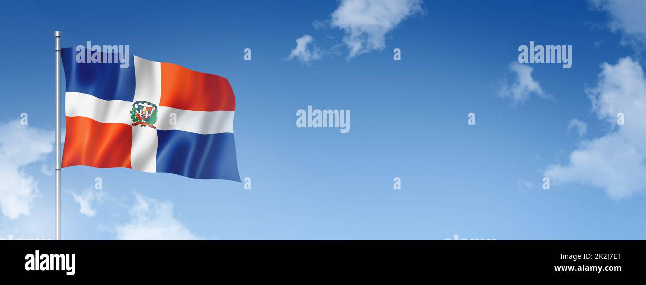 Dominican Republic flag isolated on a blue sky. Horizontal banner Stock ...