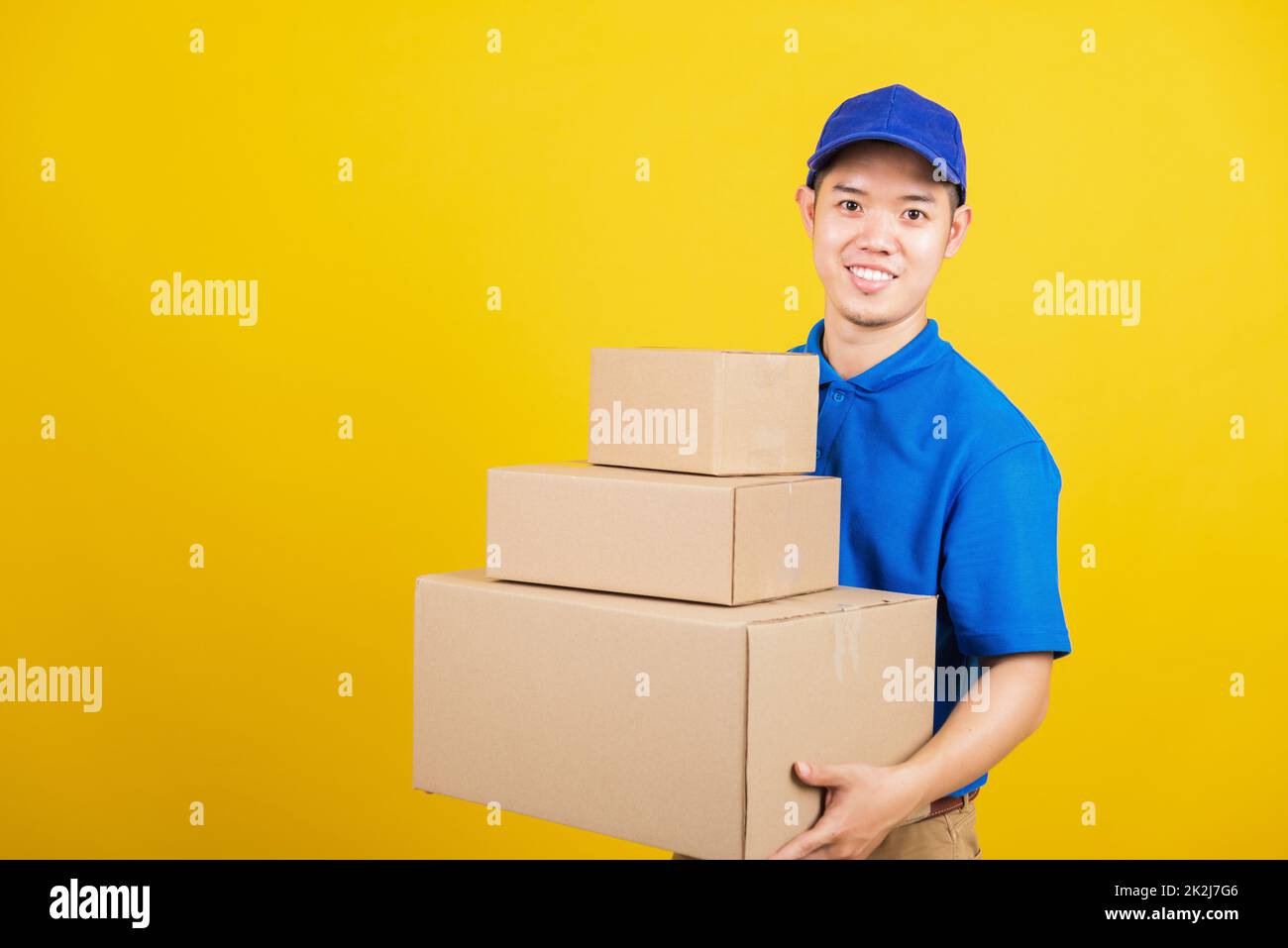Portrait Excited Attractive Delivery Happy Man Logistic Standing He