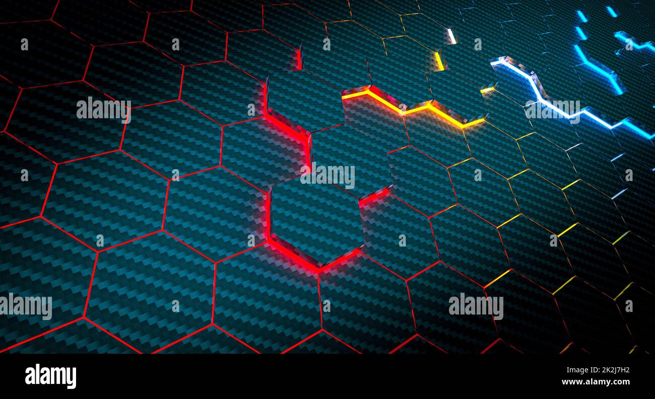 abstract modern background carbon fiber hexagons with colorful lights ...