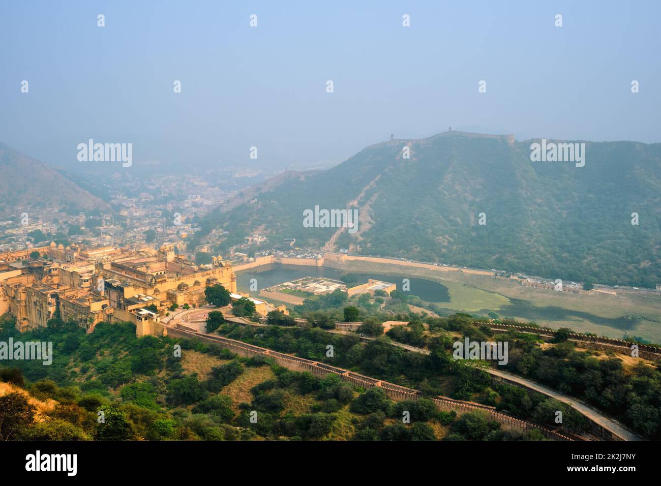 View of Amer Amber fort and Maota lake, Rajasthan, India Stock Photo ...