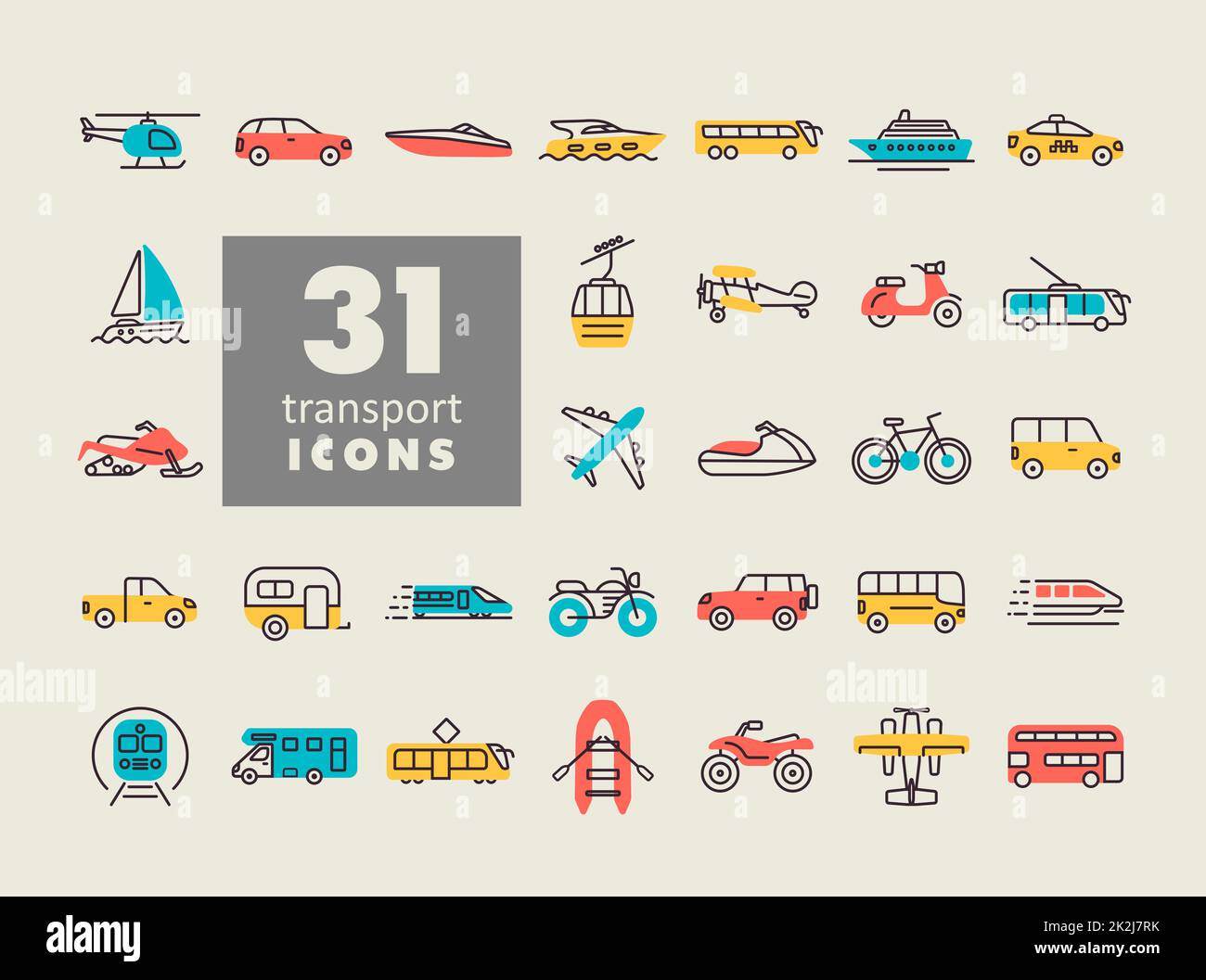 Transportation vector flat icon set isolated Stock Photo - Alamy
