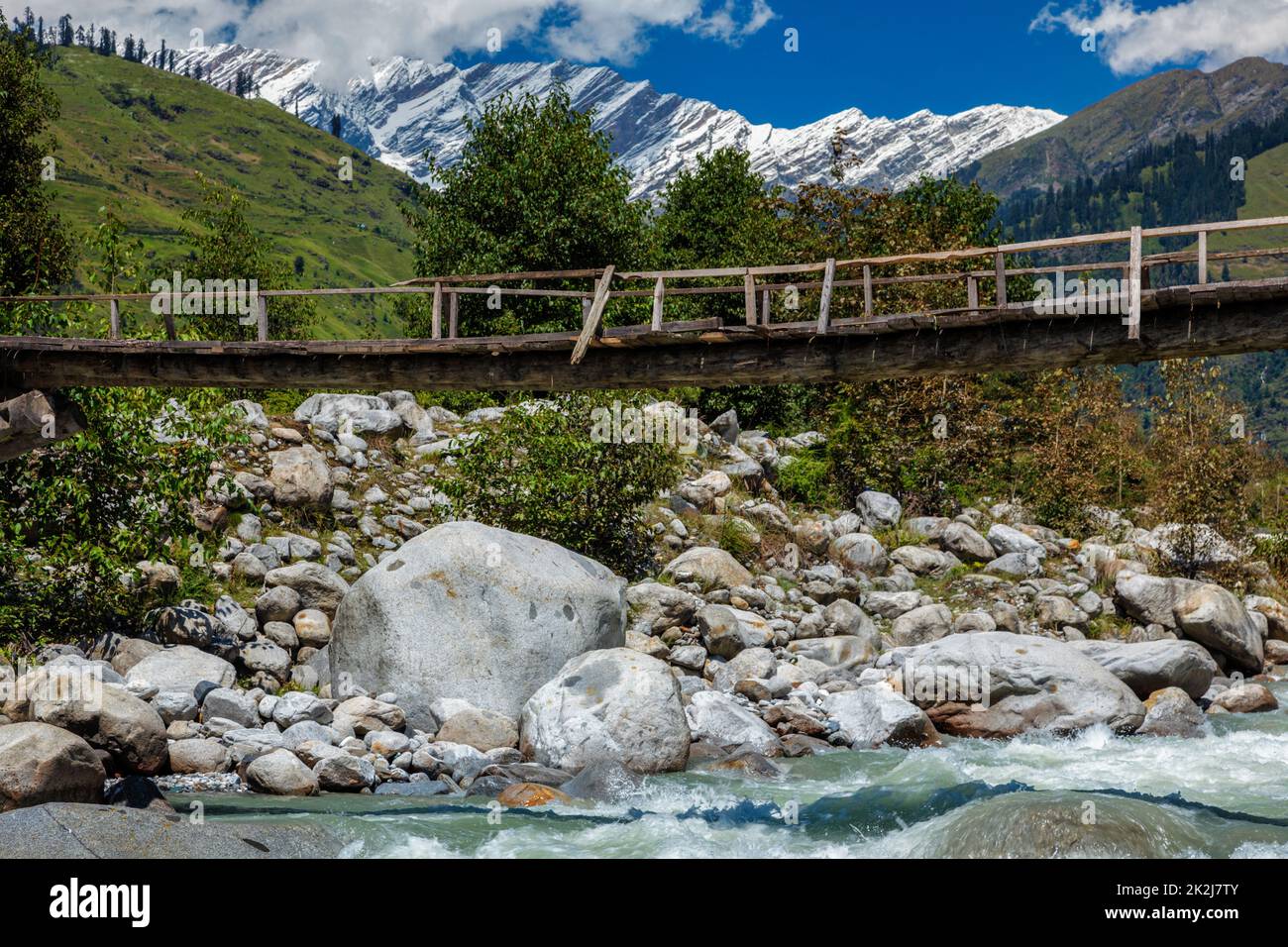 Bridge over Beas River, near Manali. Kullu Valley, Himachal Pradesh ...