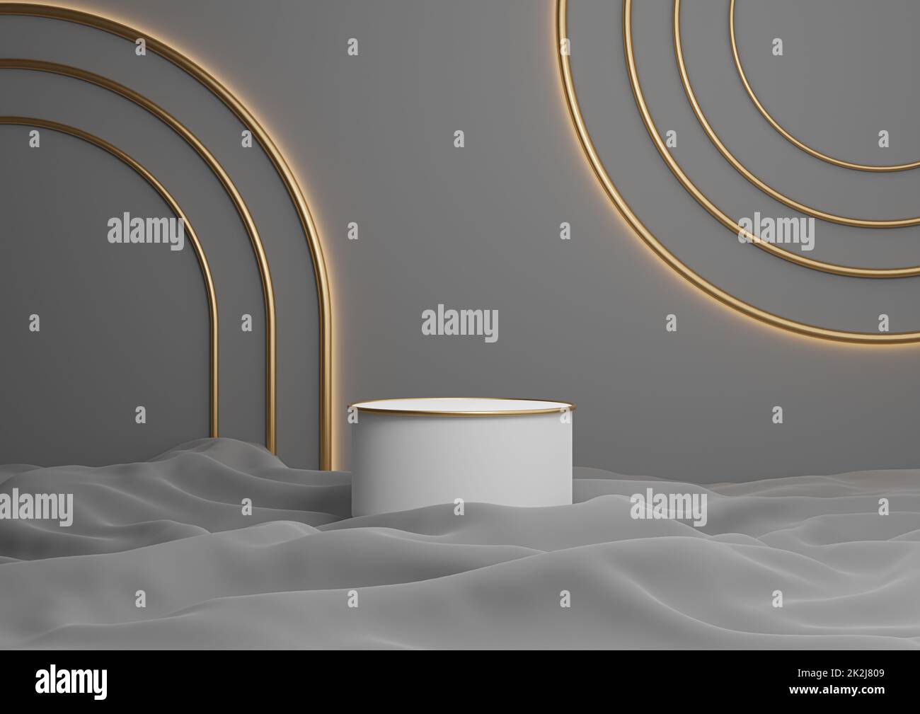 Dark graphite gray, black and white 3D rendering luxurious product display cylinder podium or ...