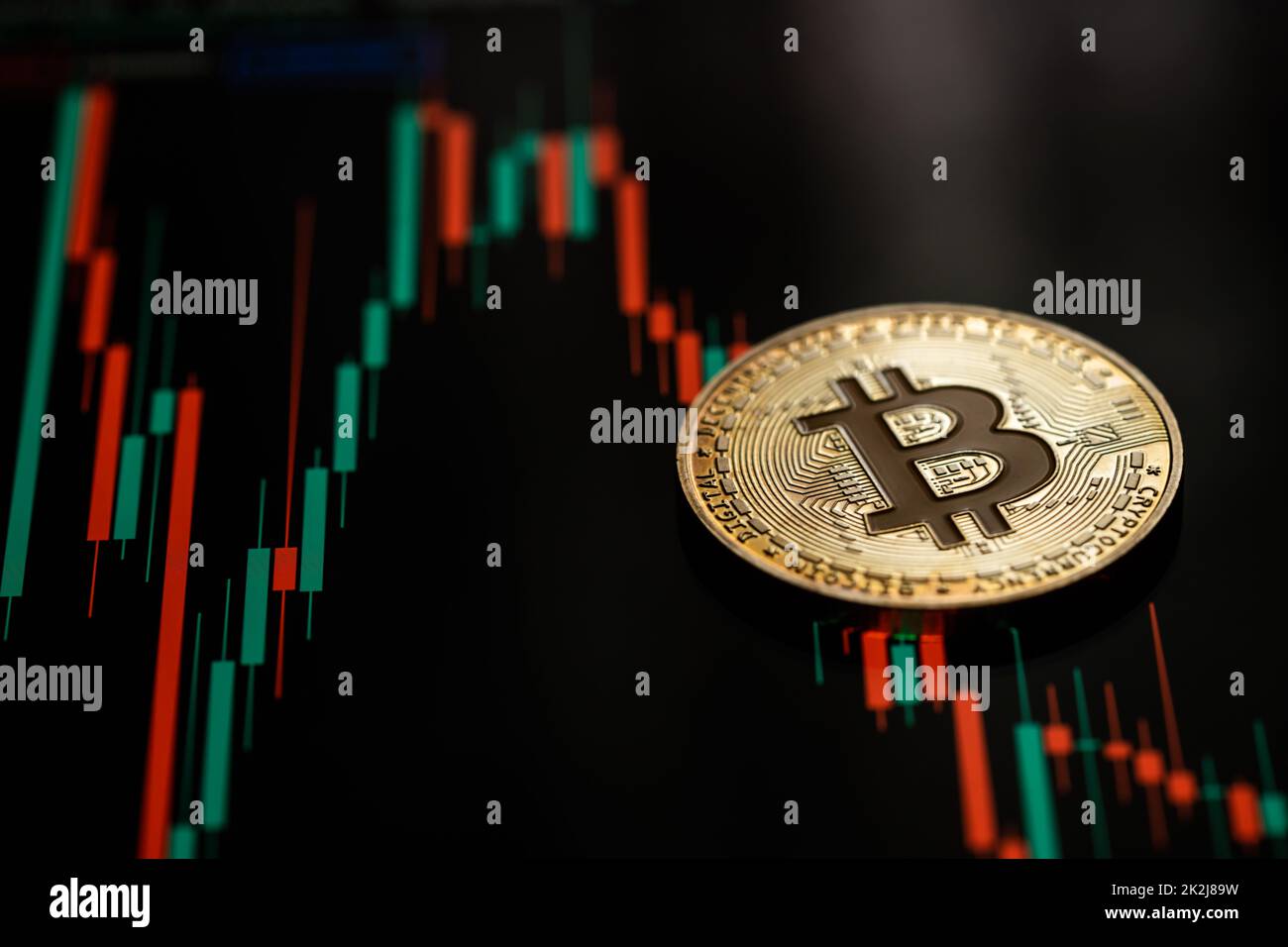 Gold Bitcoin with candle stick graph chart and digital background Stock ...
