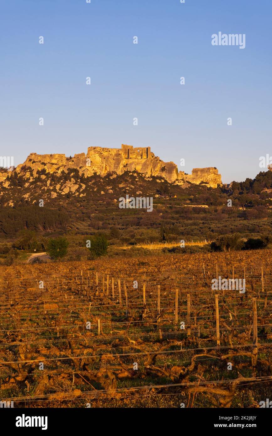 Medieval castle and village, Les Baux-de-Provence, Alpilles mountains ...