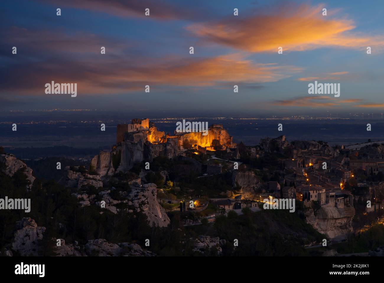 Medieval castle and village, Les Baux-de-Provence, Alpilles mountains ...