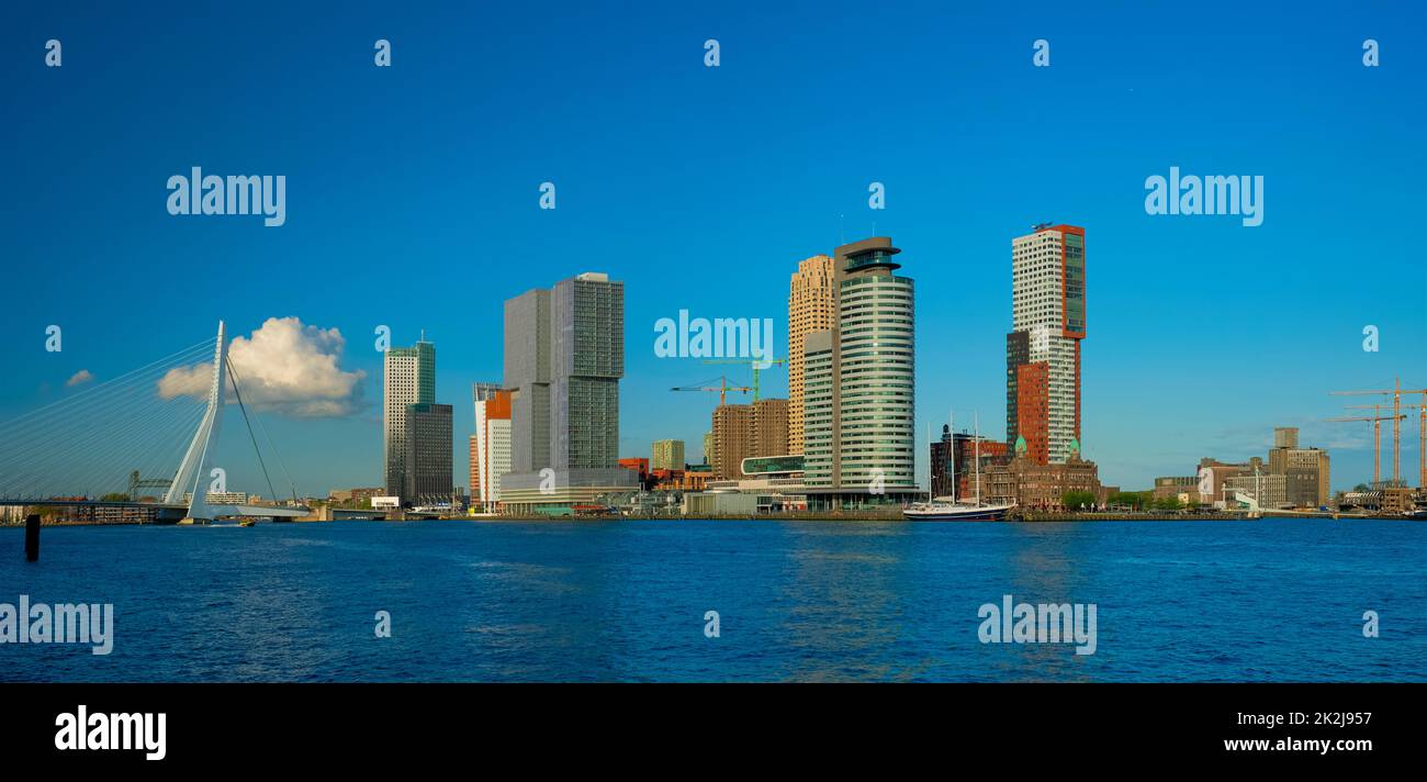 Rotterdam skyscrapers skyline and Erasmusbrug bridge over of Nieuwe ...
