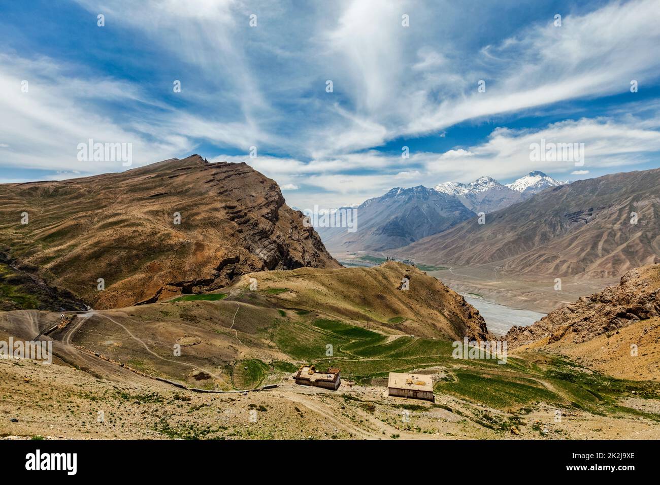Gete village and Spiti valley in Himalayas. Spiti valley, Himachal ...