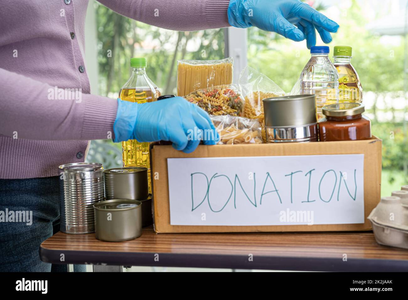 Foodstuff for donation, storage and delivery. Various food, pasta ...