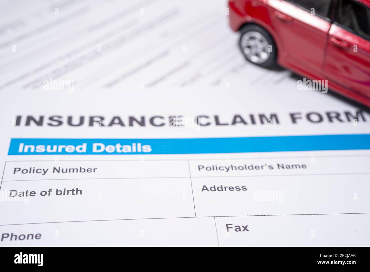 Red car on Insurance claim accident car form, Car loan, insurance and ...