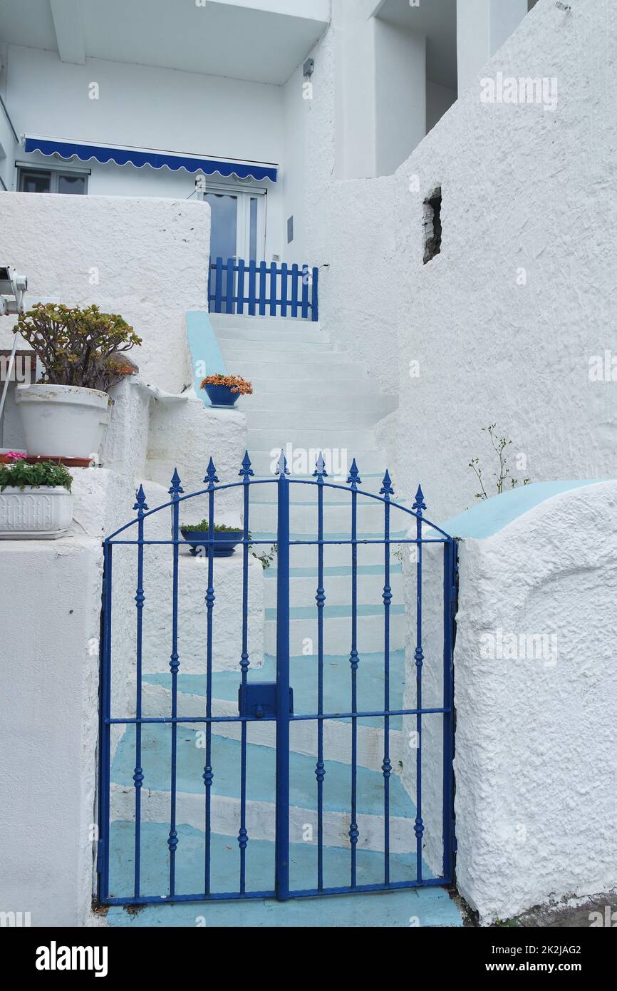 Mediterranean house in white and blue Stock Photo - Alamy