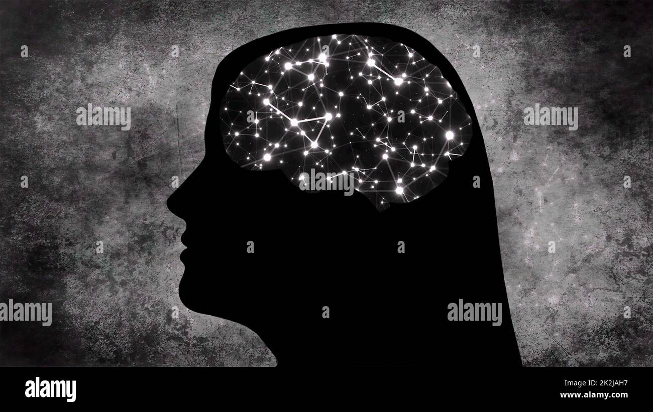 Portrait of Woman silhouette with Brain Connections Of Neurons Stock ...