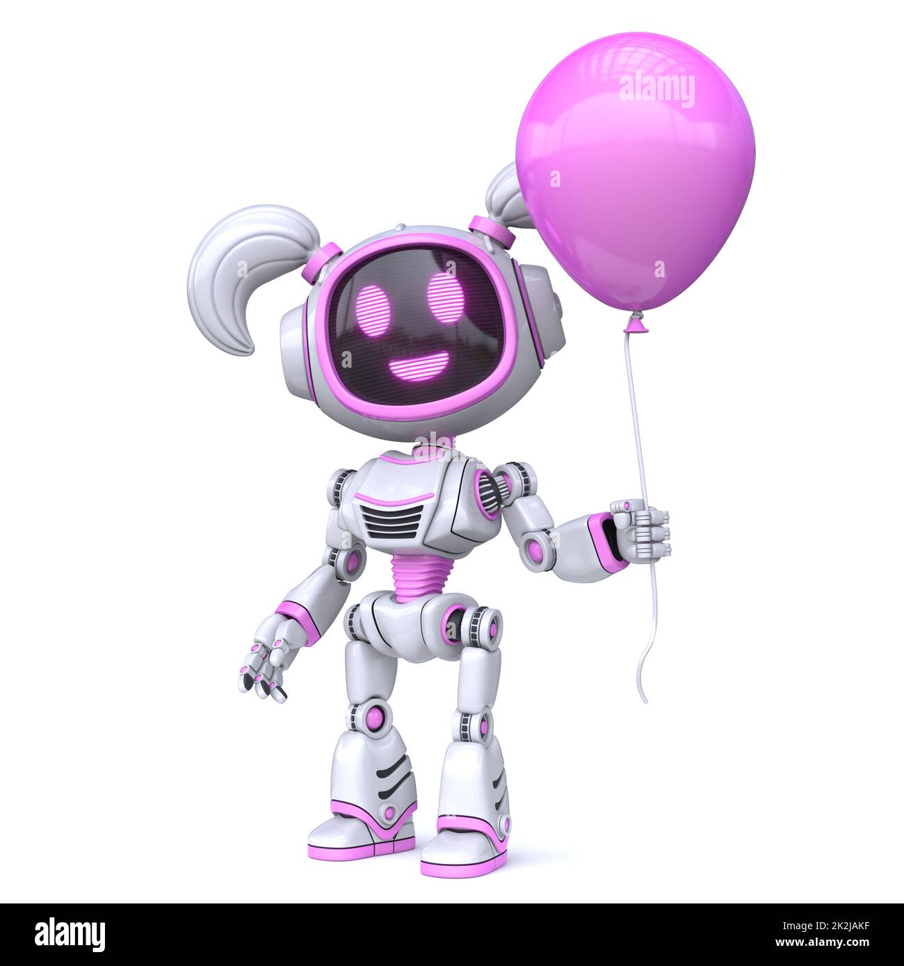 Cute pink girl robot holding pink balloon 3D Stock Photo - Alamy