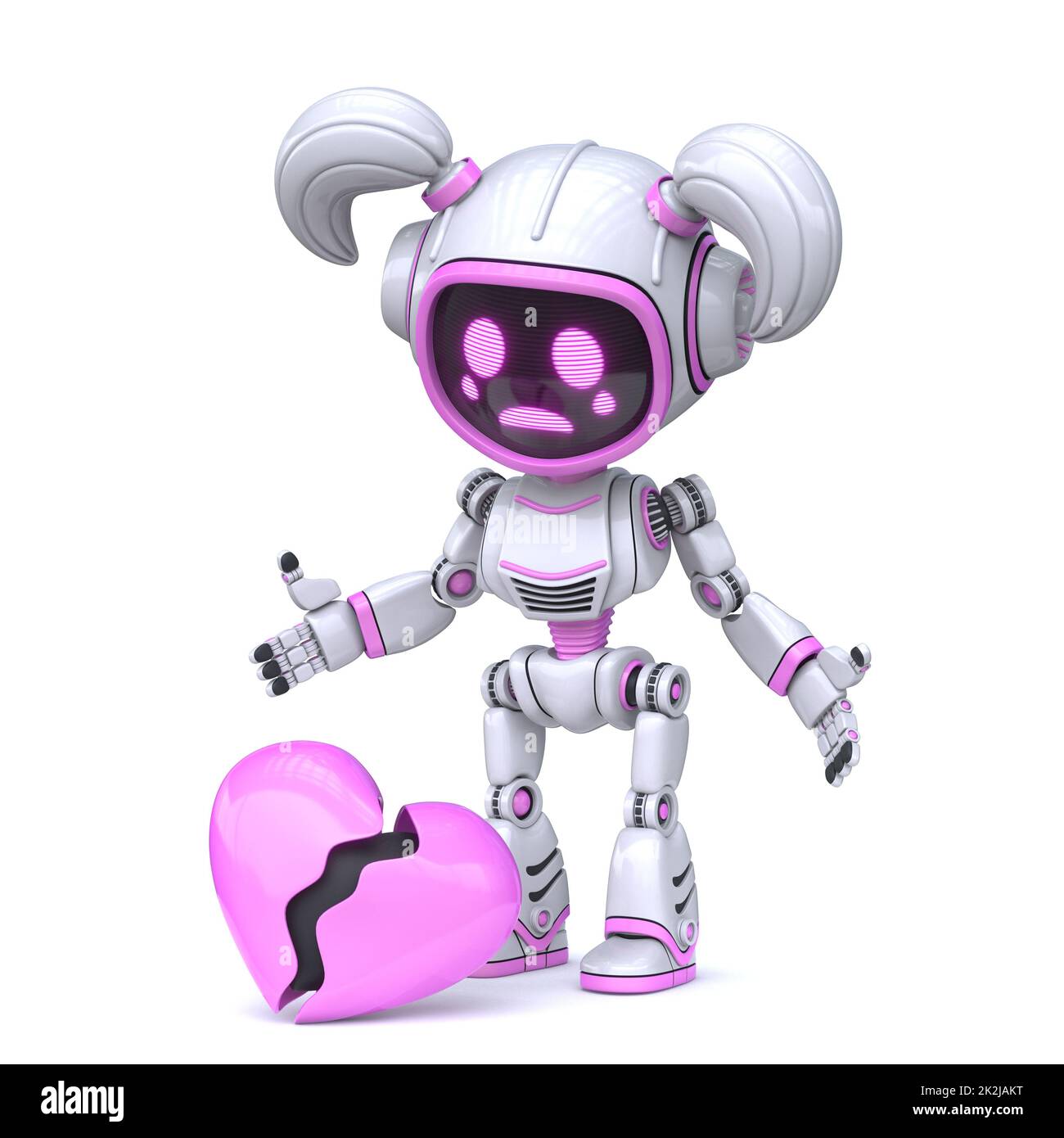 Cute pink girl robot with broken heart 3D Stock Photo - Alamy