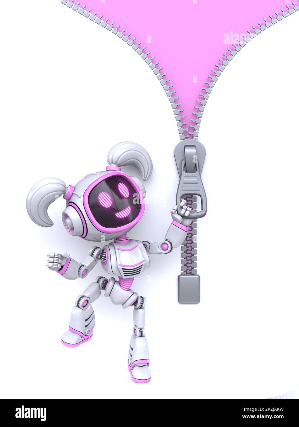 Cute pink girl robot open zipper background 3D Stock Photo - Alamy
