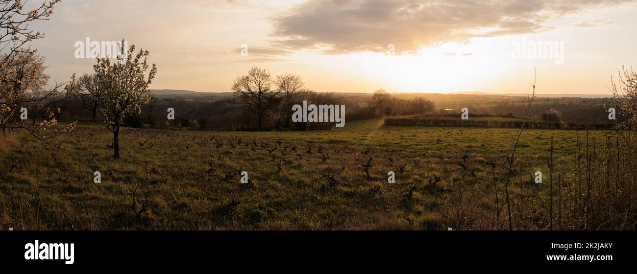 Scenic panorama country side at sunset Stock Photo - Alamy