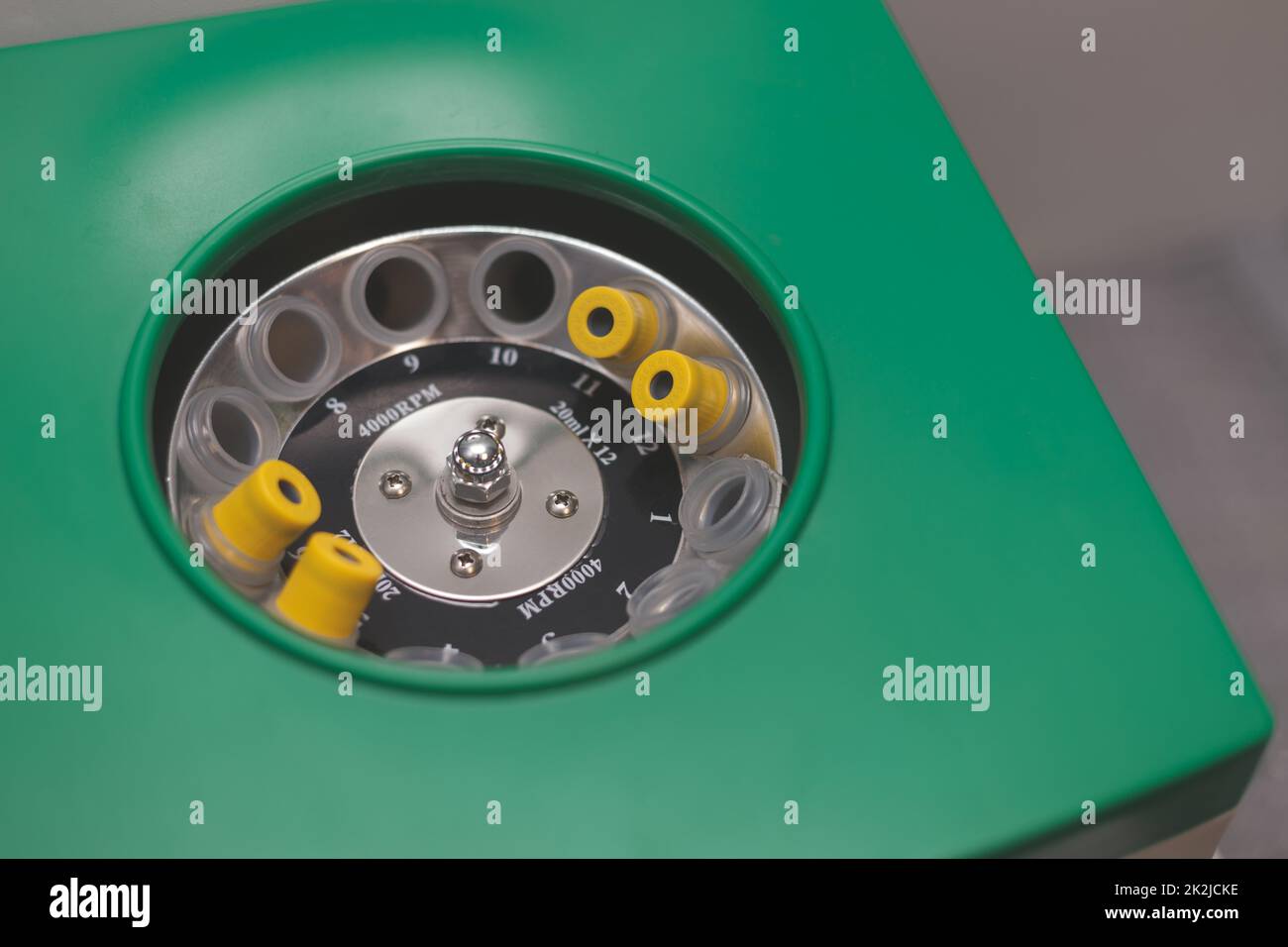 Medical centrifuge with test tubes for taking blood samples for testing ...