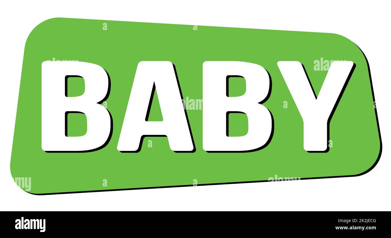 BABY text written on green trapeze stamp sign Stock Photo - Alamy
