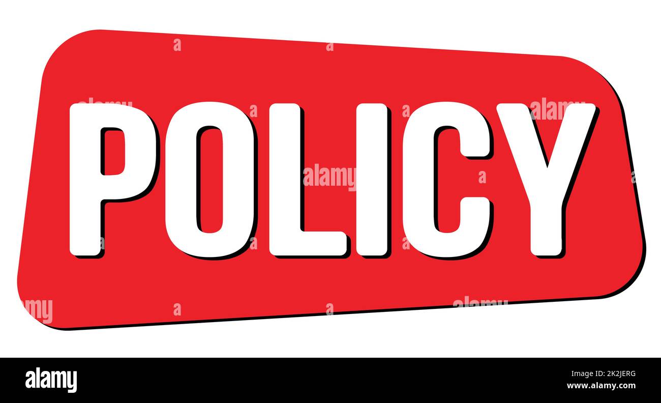 POLICY text written on red trapeze stamp sign Stock Photo - Alamy