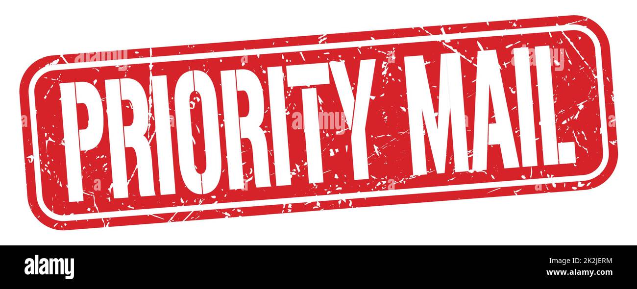 PRIORITY MAIL text written on red grungy stamp sign Stock Photo - Alamy