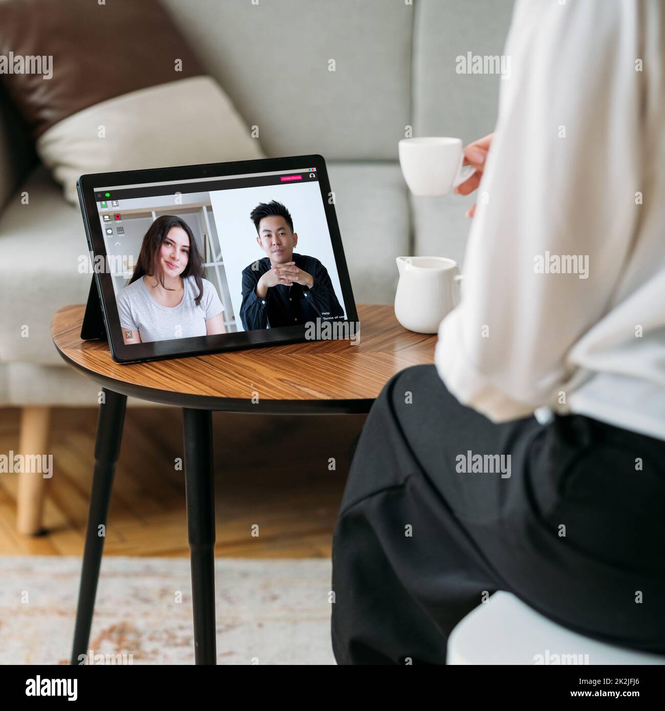 Home web chat. Online coffee break. Virtual communication. Distance ...