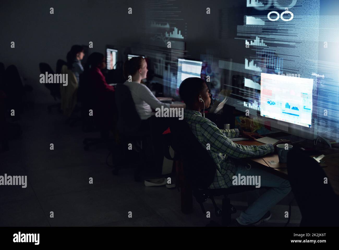 Computer night team data rear hi-res stock photography and images - Alamy