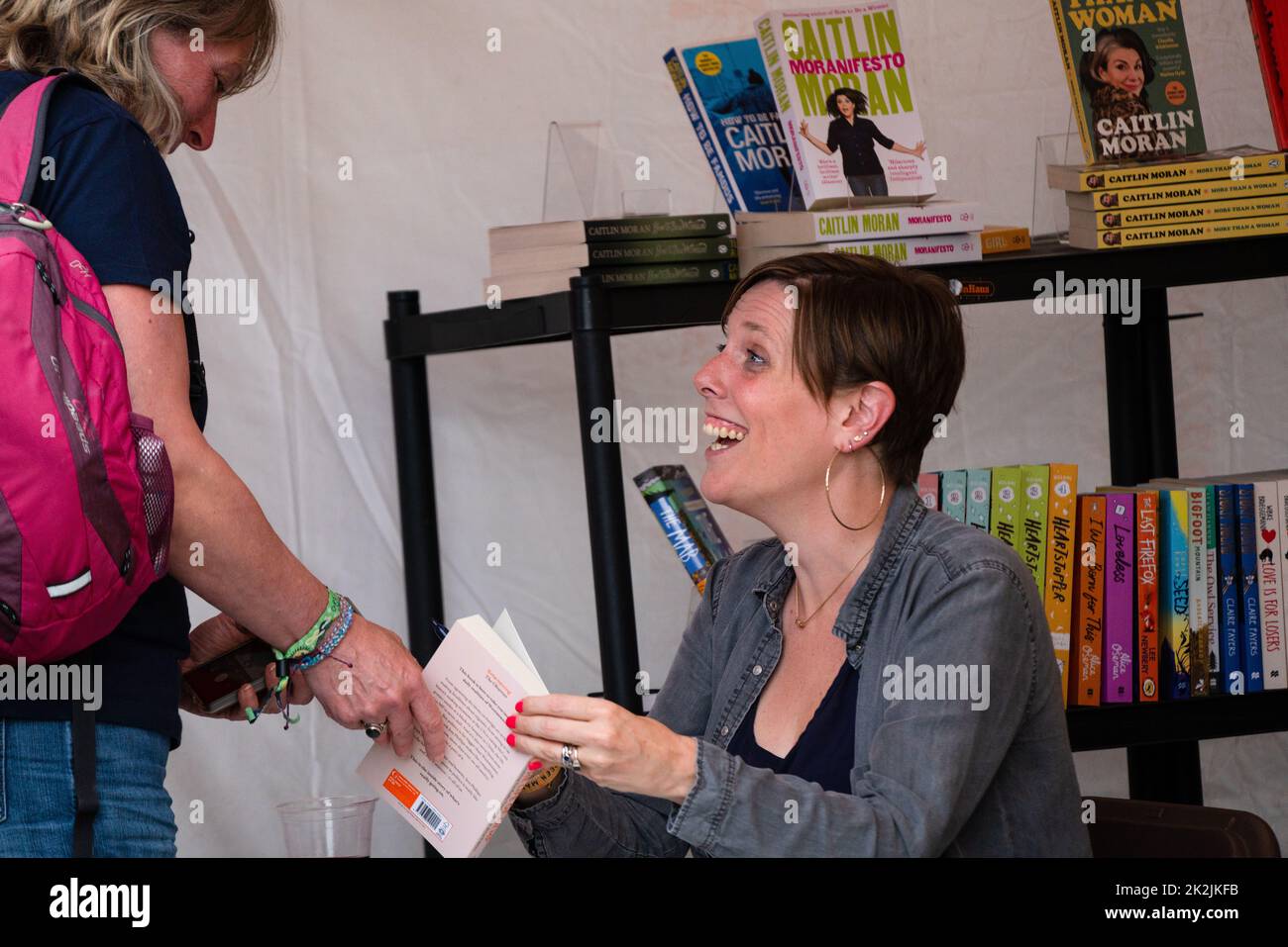 Politician Jess Phillips signs books at the Green Man 2022 music ...