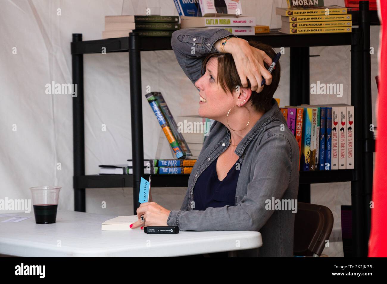 Politician Jess Phillips signs books at the Green Man 2022 music ...