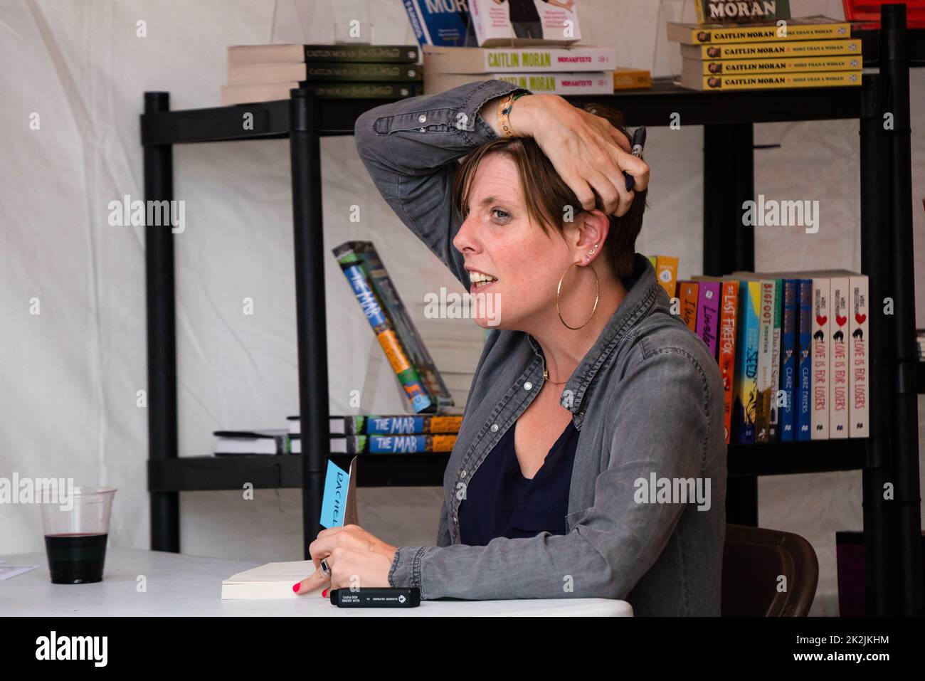 Politician Jess Phillips signs books at the Green Man 2022 music ...