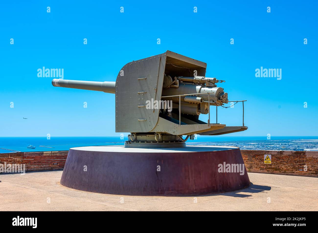 Montjuic Castle or Fort. An old cannon or gun. The famous place is a ...