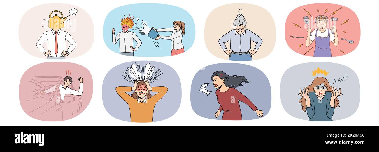 Set of mad people shout and yell feeling enraged Stock Photo - Alamy