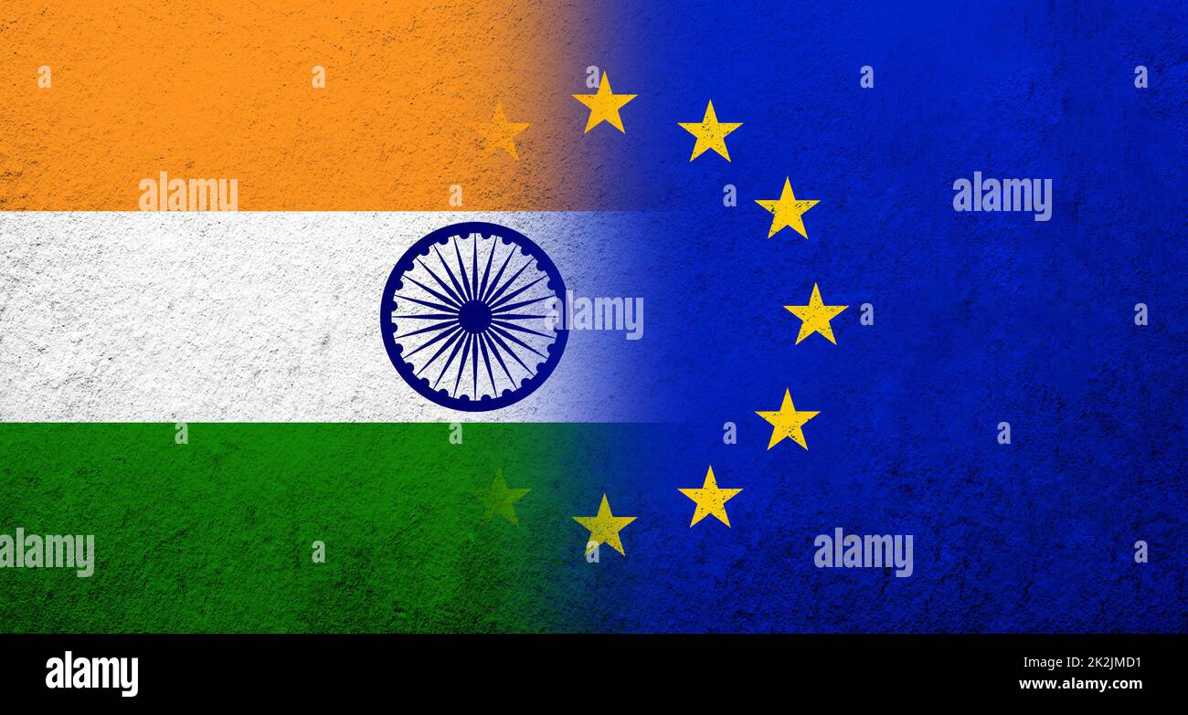 Flag of the European Union with India National flag. Grunge background ...