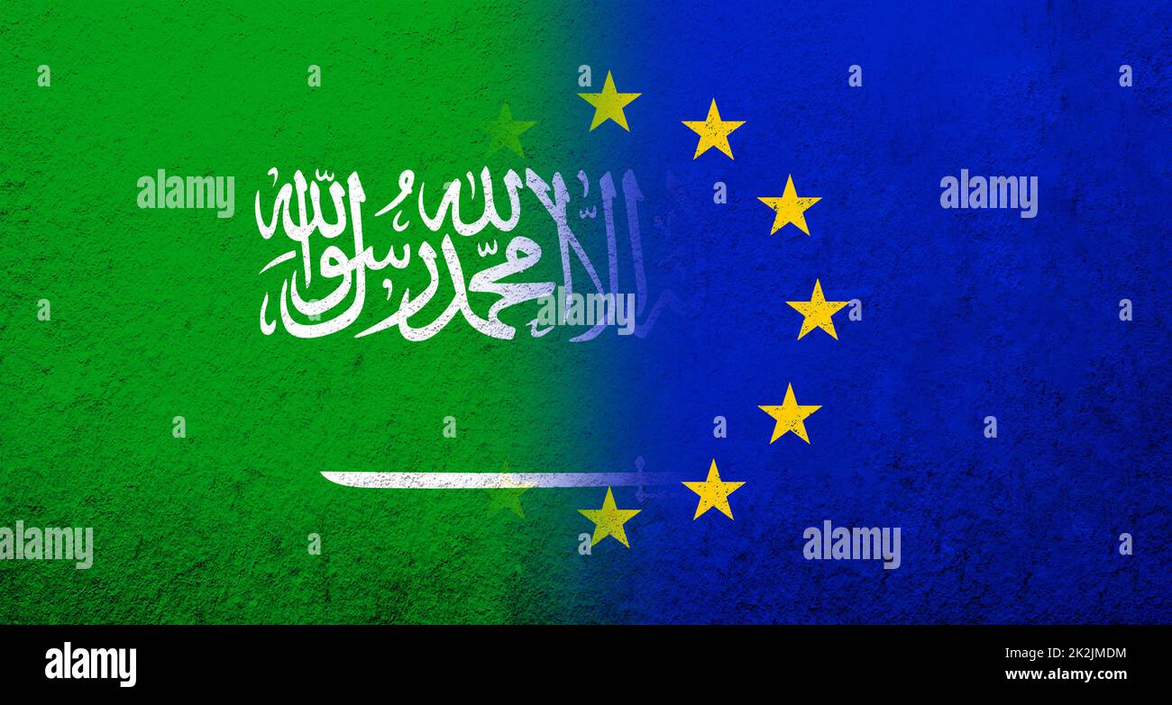 Flag of the European Union with Kingdom of Saudi Arabia National flag ...