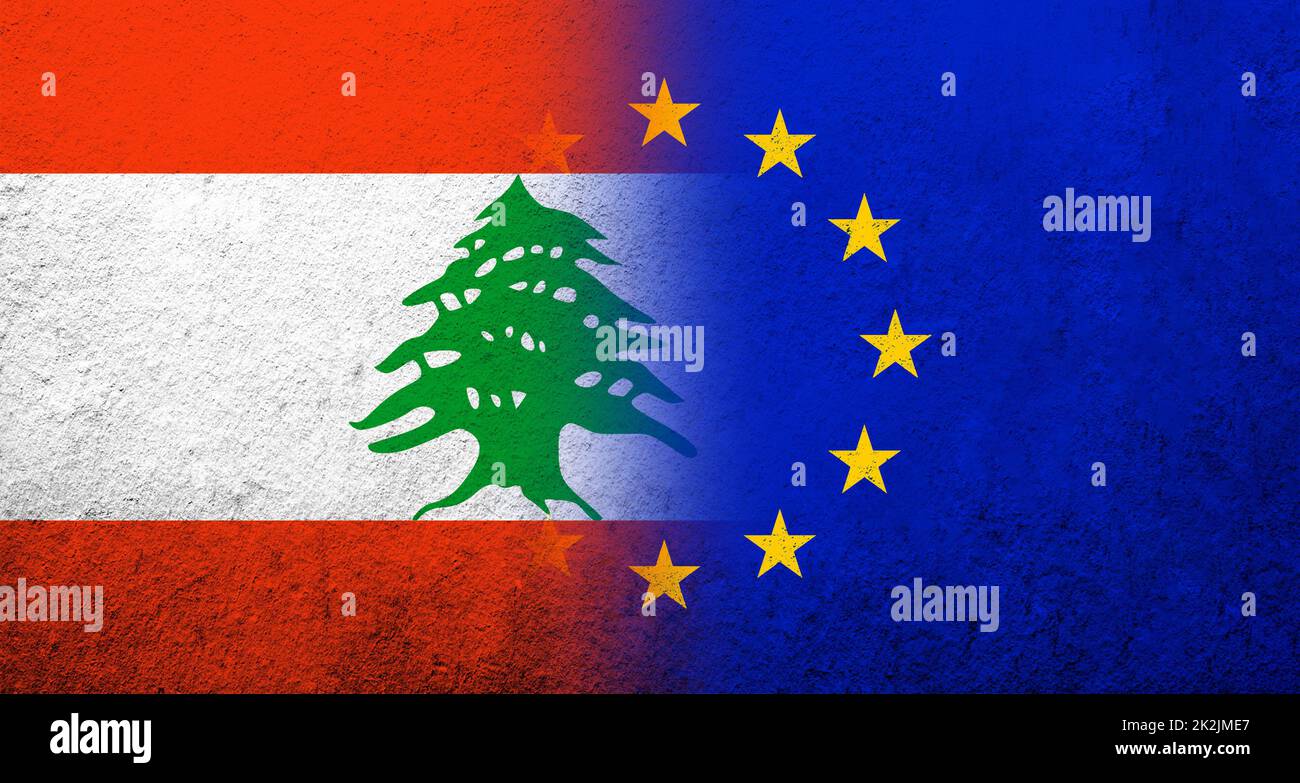Flag of the European Union with Lebanon National flag. Grunge ...