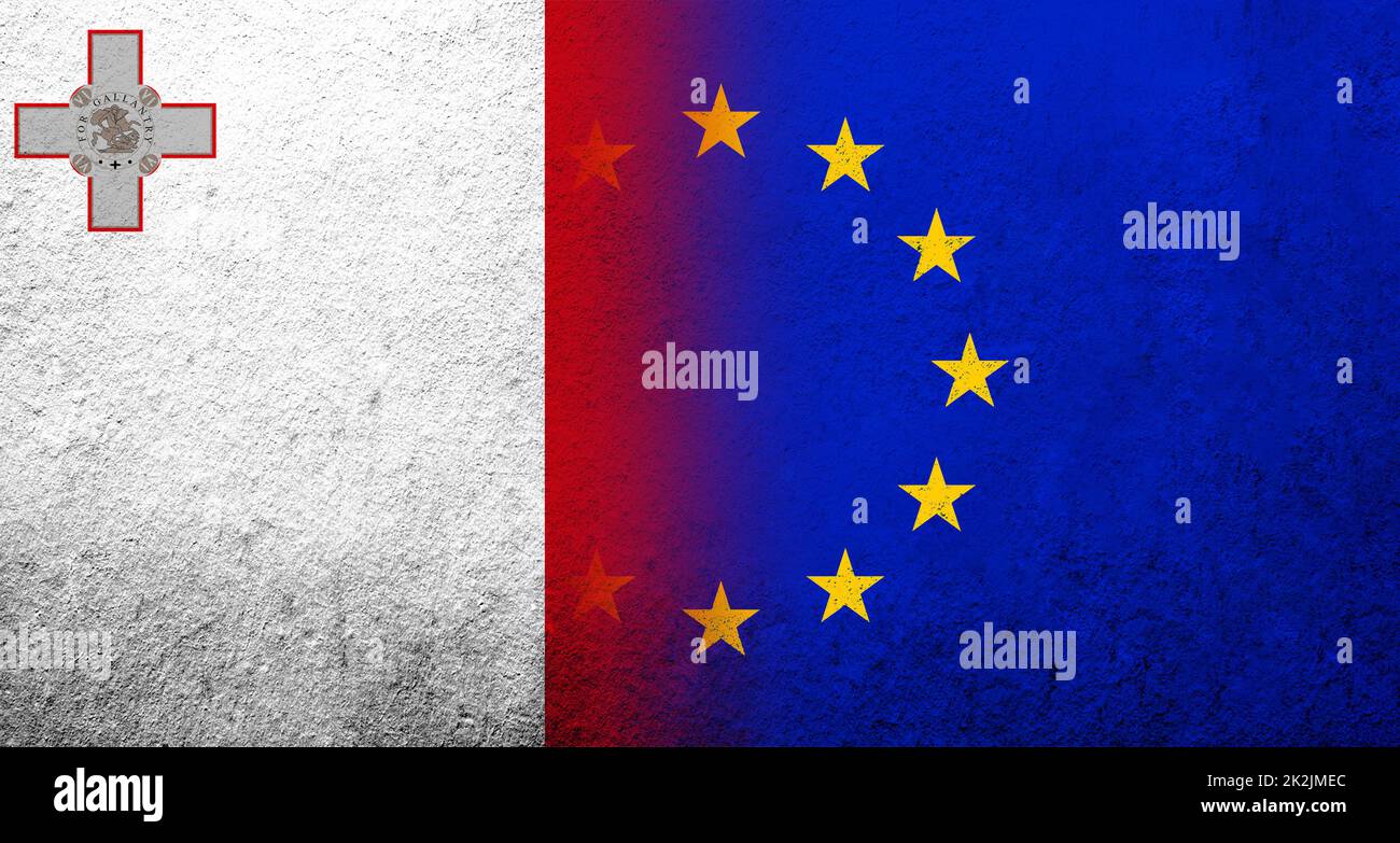 Flag of the European Union with Malta National flag. Grunge background ...