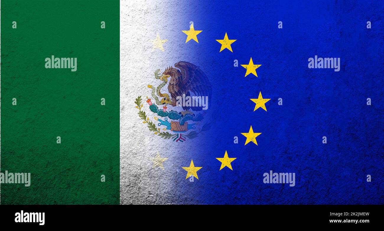 Flag of the European Union with Mexico National flag. Grunge background ...