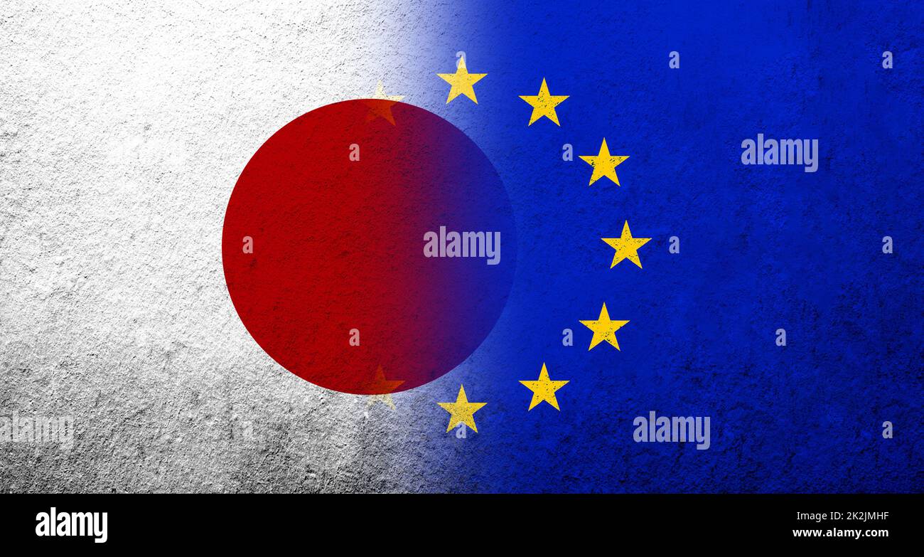 Flag of the European Union with National flag of Japan. Grunge ...