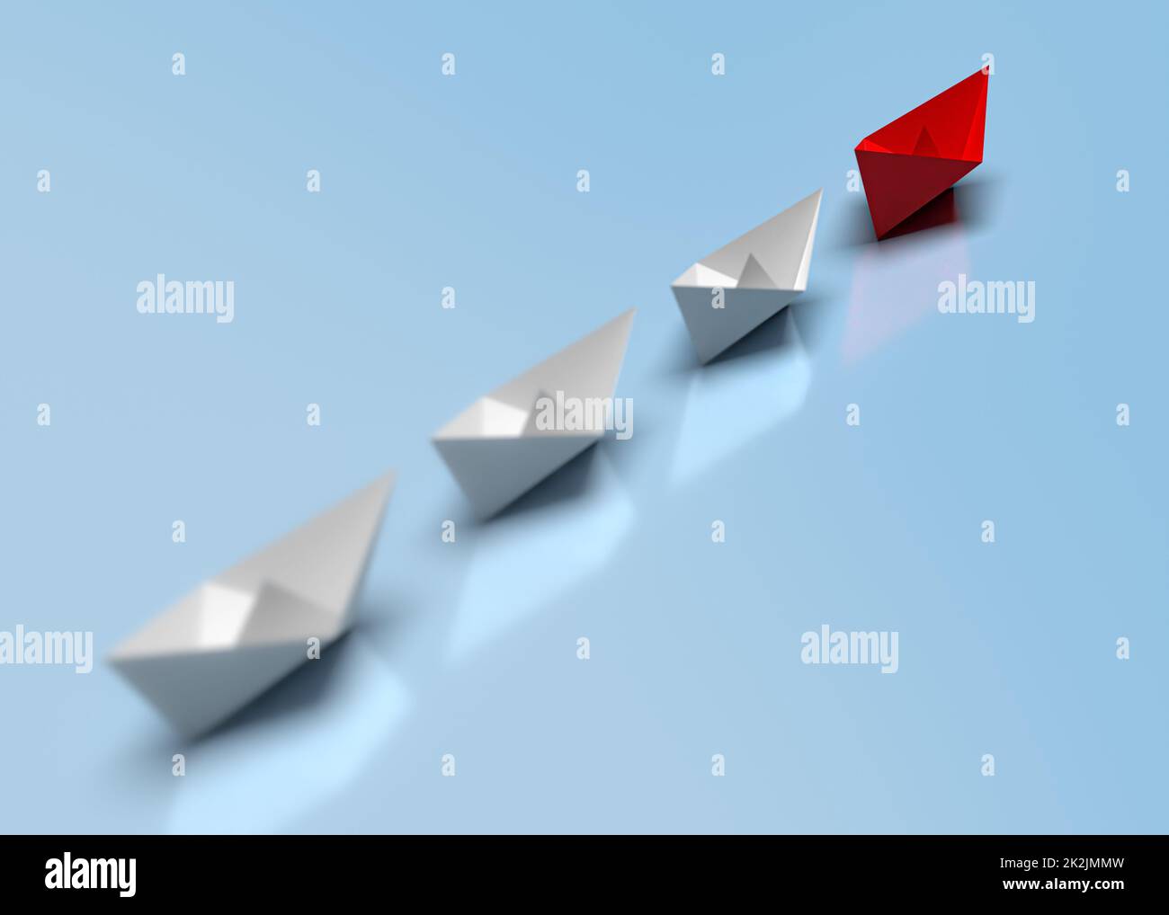 Leadership and business concept. One red leader ship leads other ships ...