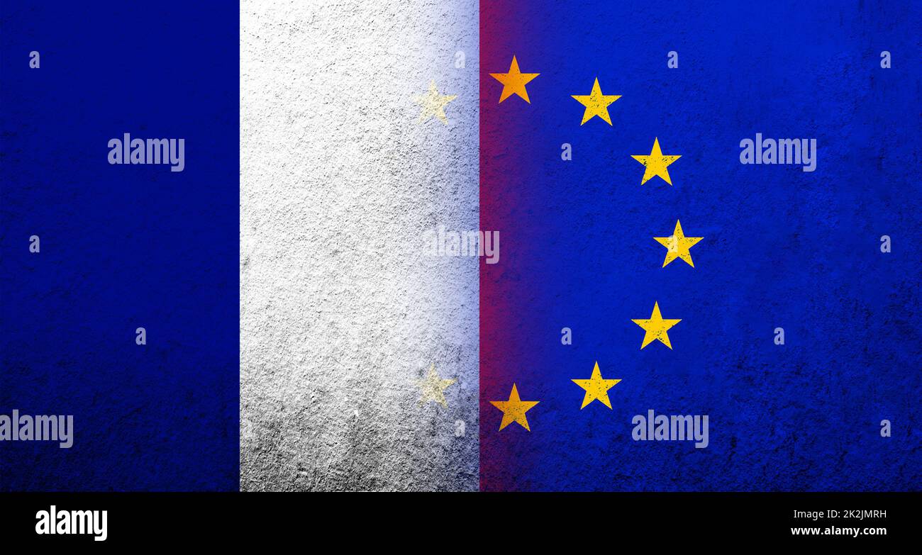 Flag of the European Union with The national flag of France. Grunge ...